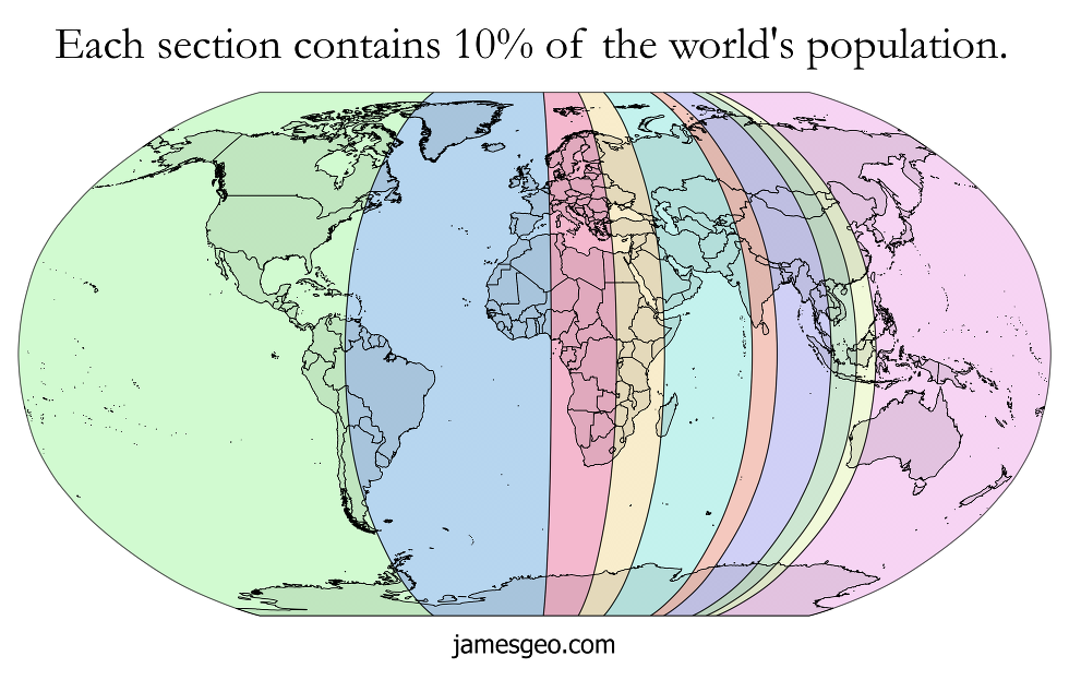 Earth Divided in Ten Zones of Equal Population - Big Think